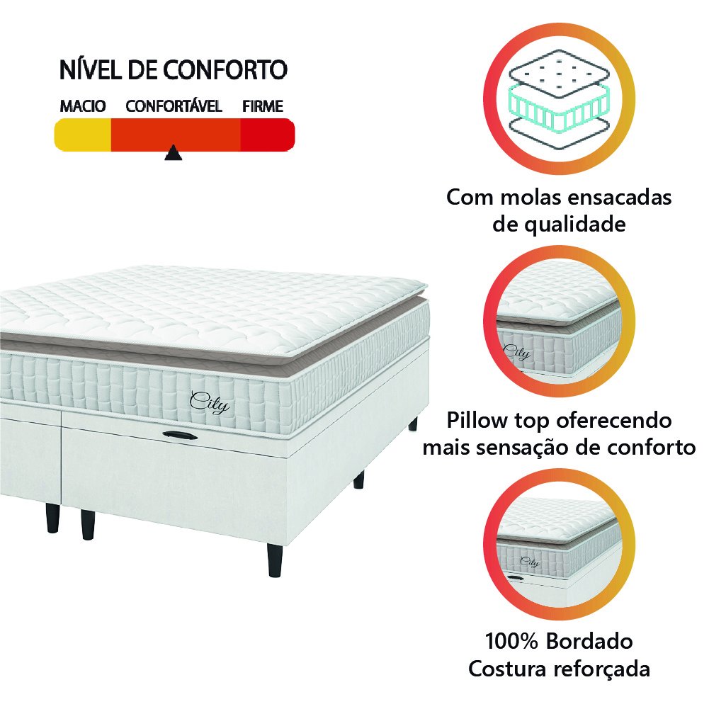 Cama Box Colchão Baú Casal Queen Molas Ensacadas City Pillow Top ...