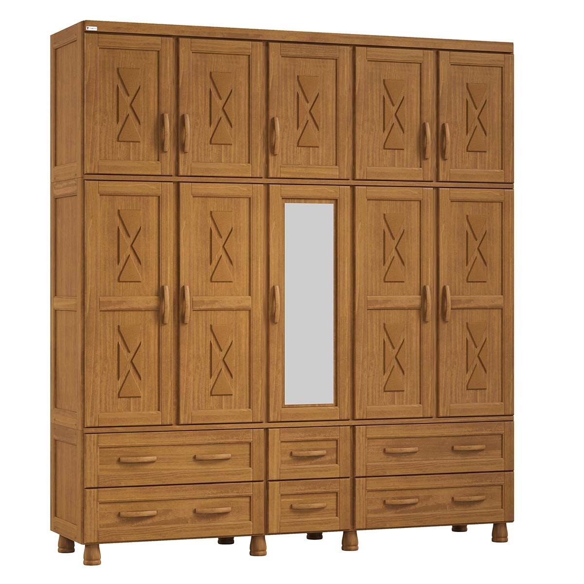 Guarda-roupa Caribe com 10 Portas, Maleiro e 6 Gavetas em Madeira Pinus ...