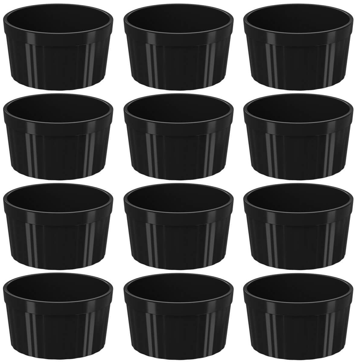 12 Ramekins Pretos Canelados 200ml Polipropileno Molheira Bowls Uno ...