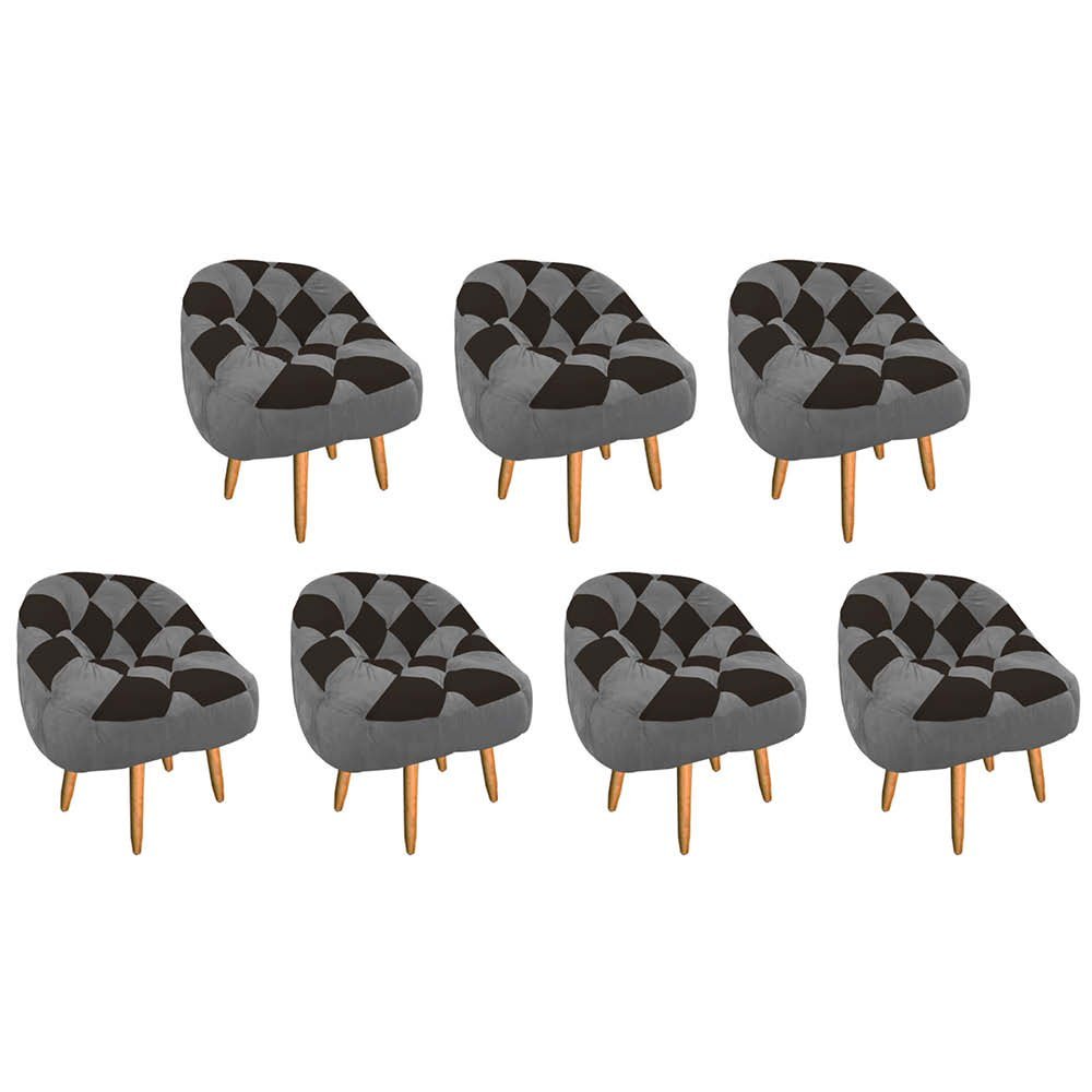 Kit 07 Poltrona Paloma Escritório Sala Pé Palito Suede Cinza e Suede ...