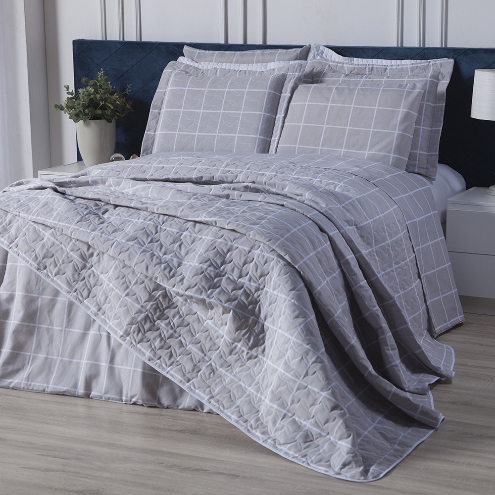 Edredom Classic Casal Queen Grid Cinza | MadeiraMadeira