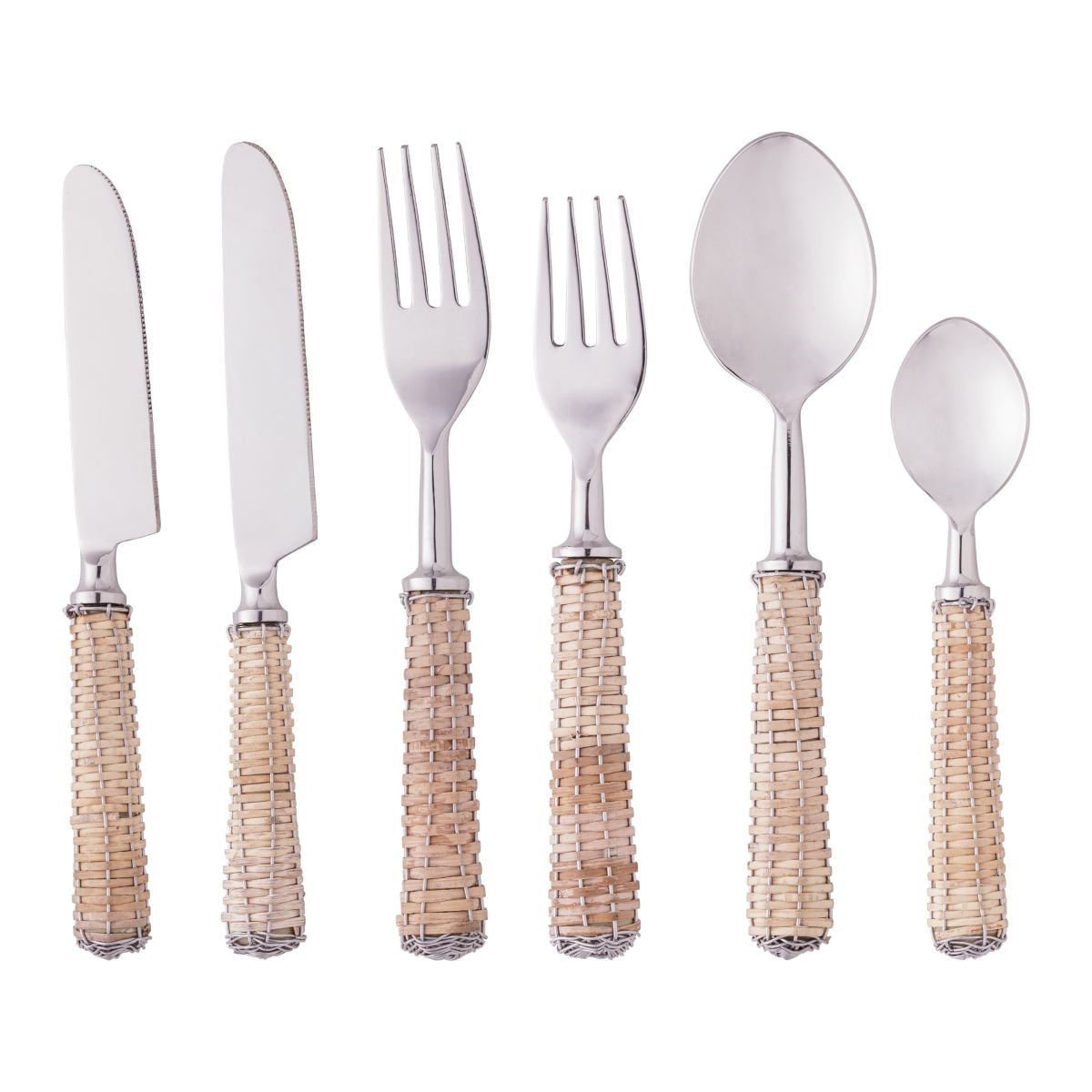 Jogo 6 Talheres Wolff em Aço Inox - Cabo Rattan | MadeiraMadeira