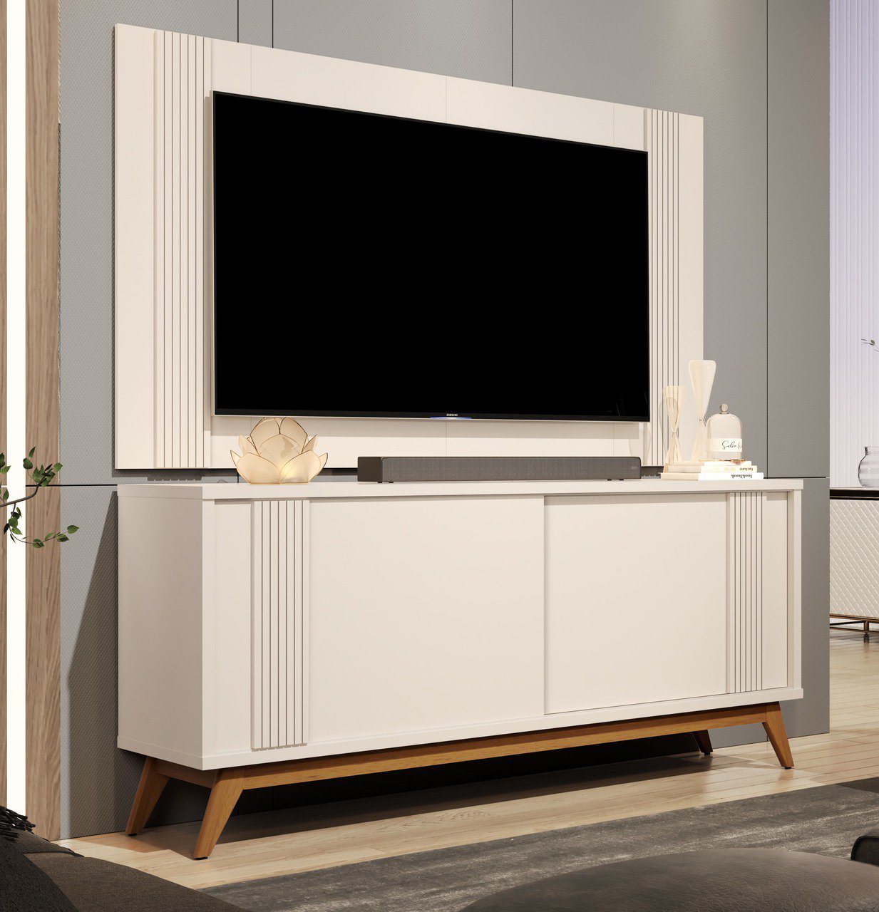 Rack com Painel Tv 60 Polegadas com Ripas de Madeira JB 5499 5225 JB ...