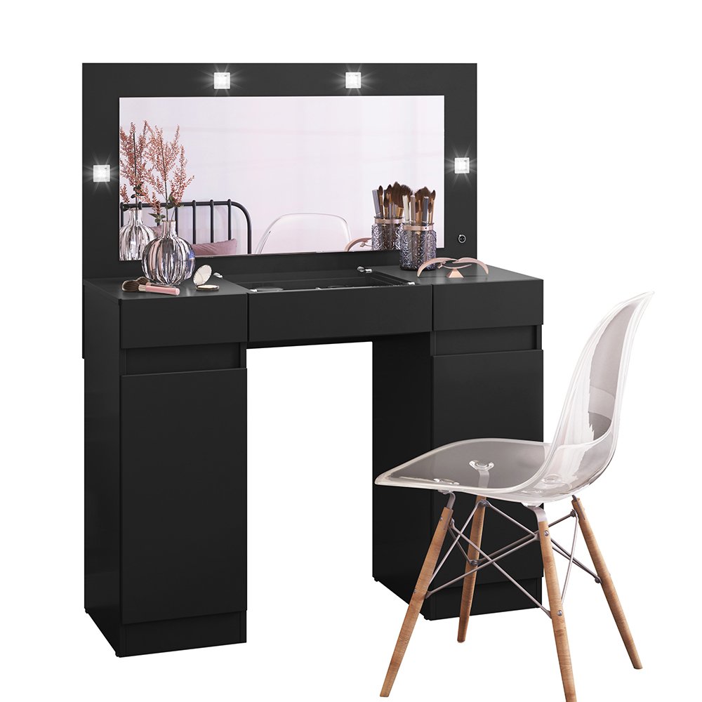 Penteadeira Camarim com 3 Gavetas 2 portas Preta Fosco Studio ...