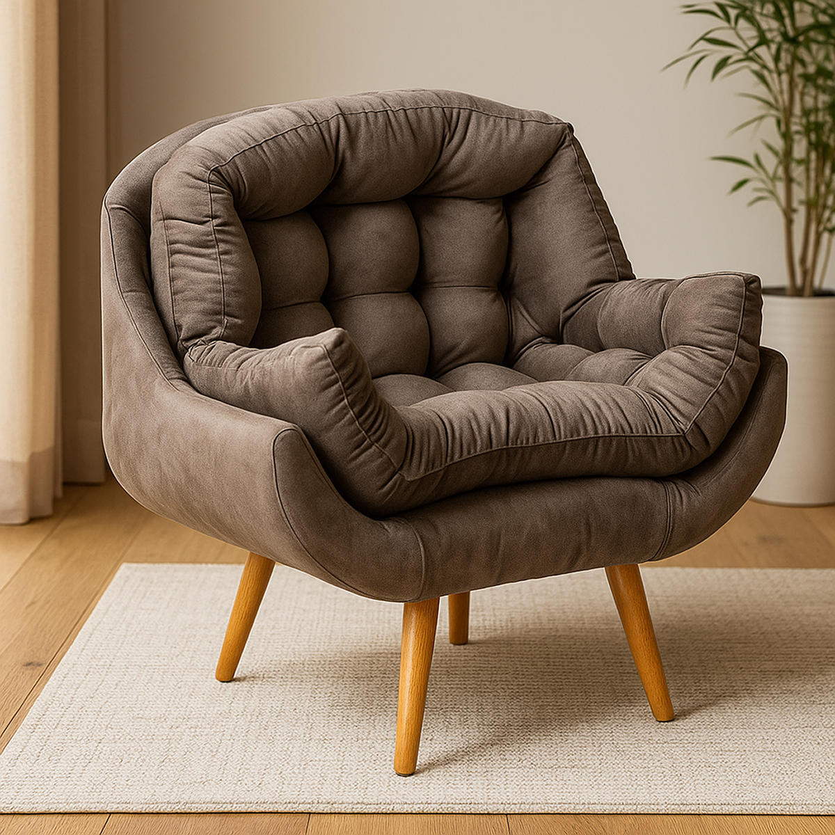 Poltrona Decorativa Ônix Suede Marrom Moderna e Confortável Sala D26 ...