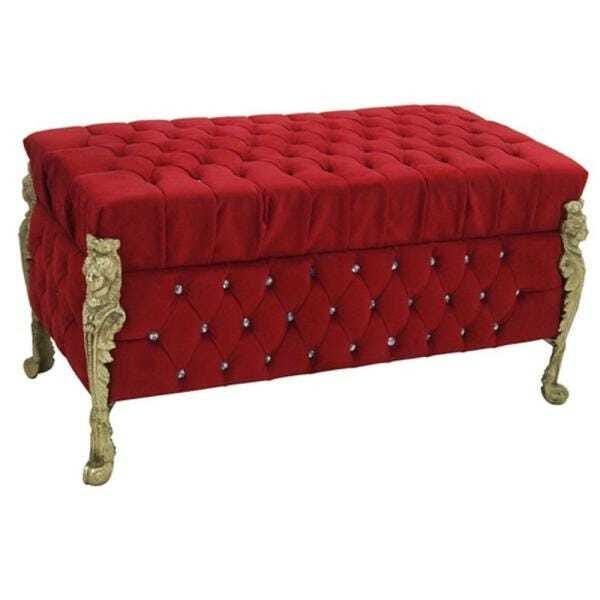 Banco em Tecido Capitonê Vermelho Com Baú | MadeiraMadeira
