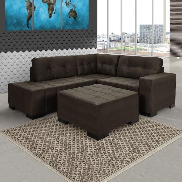 Sofá de Canto 5 Lugares com Chaise e Puff Suede Veludo Animale Hawai ...