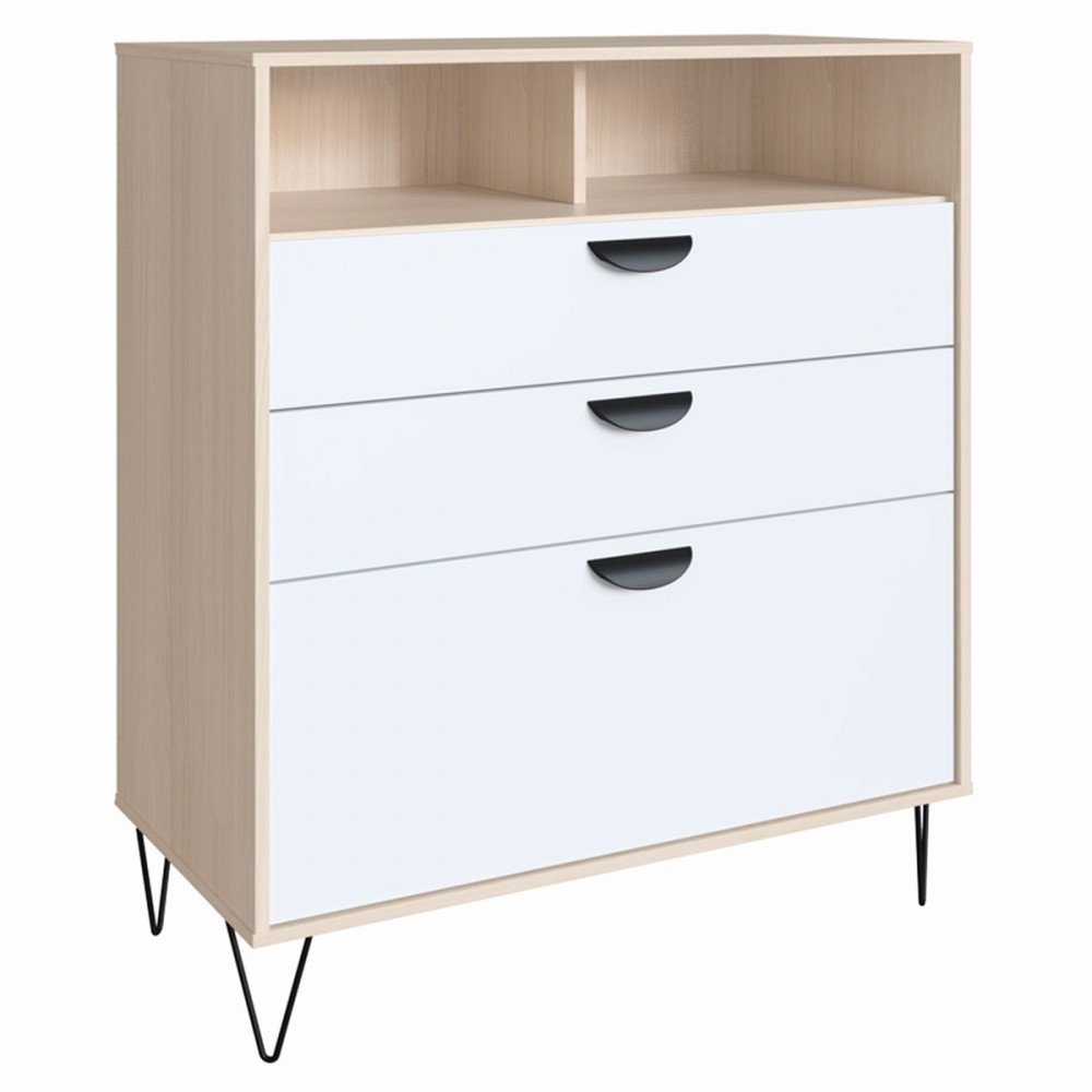 Cômoda 3 Gavetas Nature/Branco Tx 1006 - Bentec Móveis | MadeiraMadeira