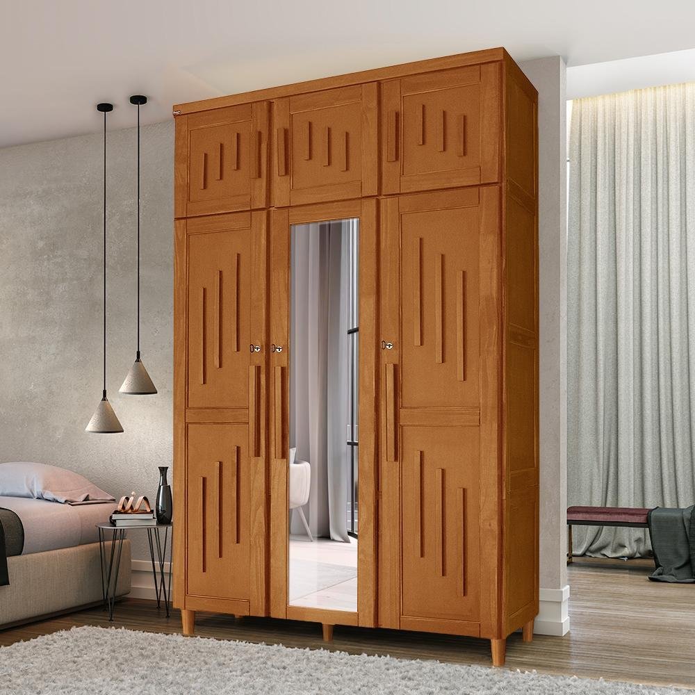 Guarda Roupa Compacto de Madeira Maciça com Espelho Imbuia Maranhão 103 ...