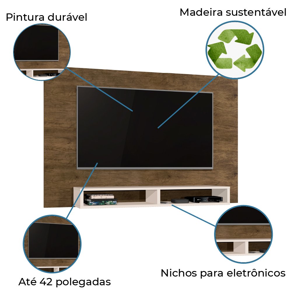 Painel Para TV Até 42 Polegadas 1,37m Manhattan Jequitibá / Off White J ...