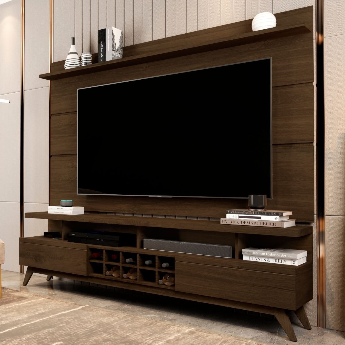 Rack com Painel para Sala Televisão até 65 Polegadas - Mod.2043:Cedro ...