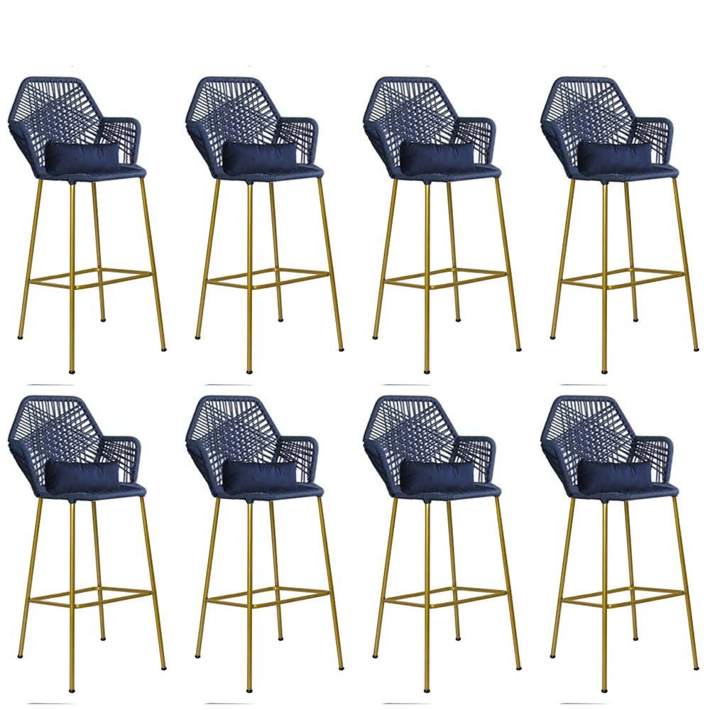Kit 08 Banqueta Alta Com Encosto Sttar Balcão Ferro Dourado Fibra Azul ...