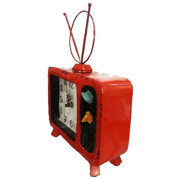 Relógio de Mesa TV Antiga Retrô - Vermelho | MadeiraMadeira
