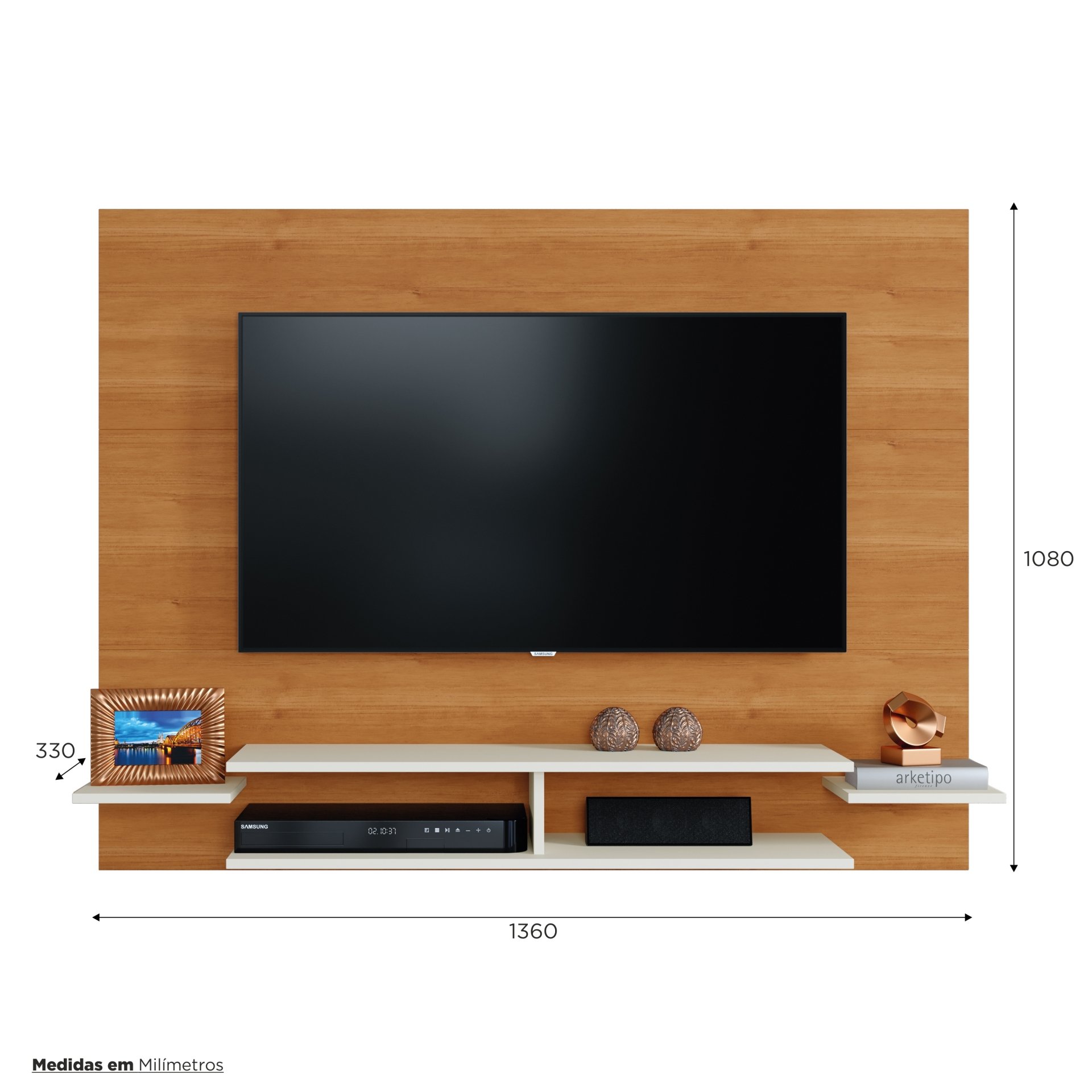 Painel Vitória para TV até 55 Polegadas Mavaular NATURALLE / OFF WHITE ...