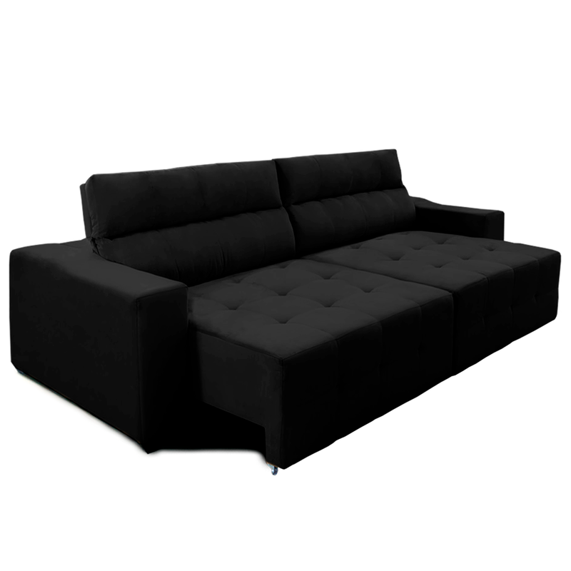 Sofá Top Lubeck 3 Lugares 290 cm Reclinável e Retrátil Suede Preto - Sofá na Web | MadeiraMadeira