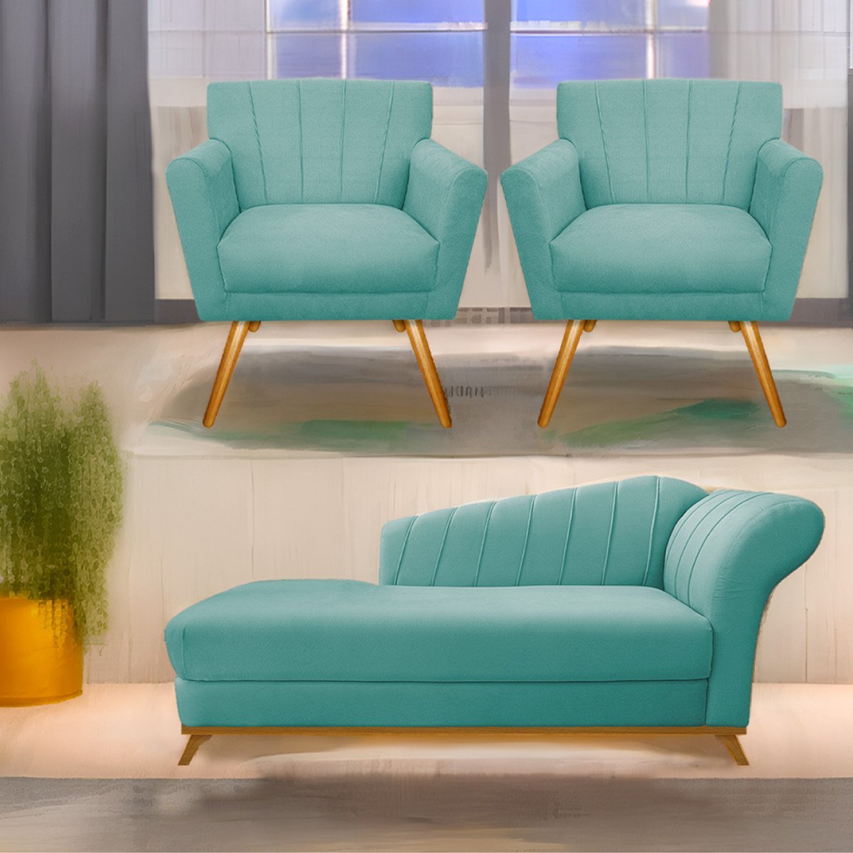 Kit Diva Recamier Vanessa 140cm Lado Esquerdo e 02 Poltronas Laura ...