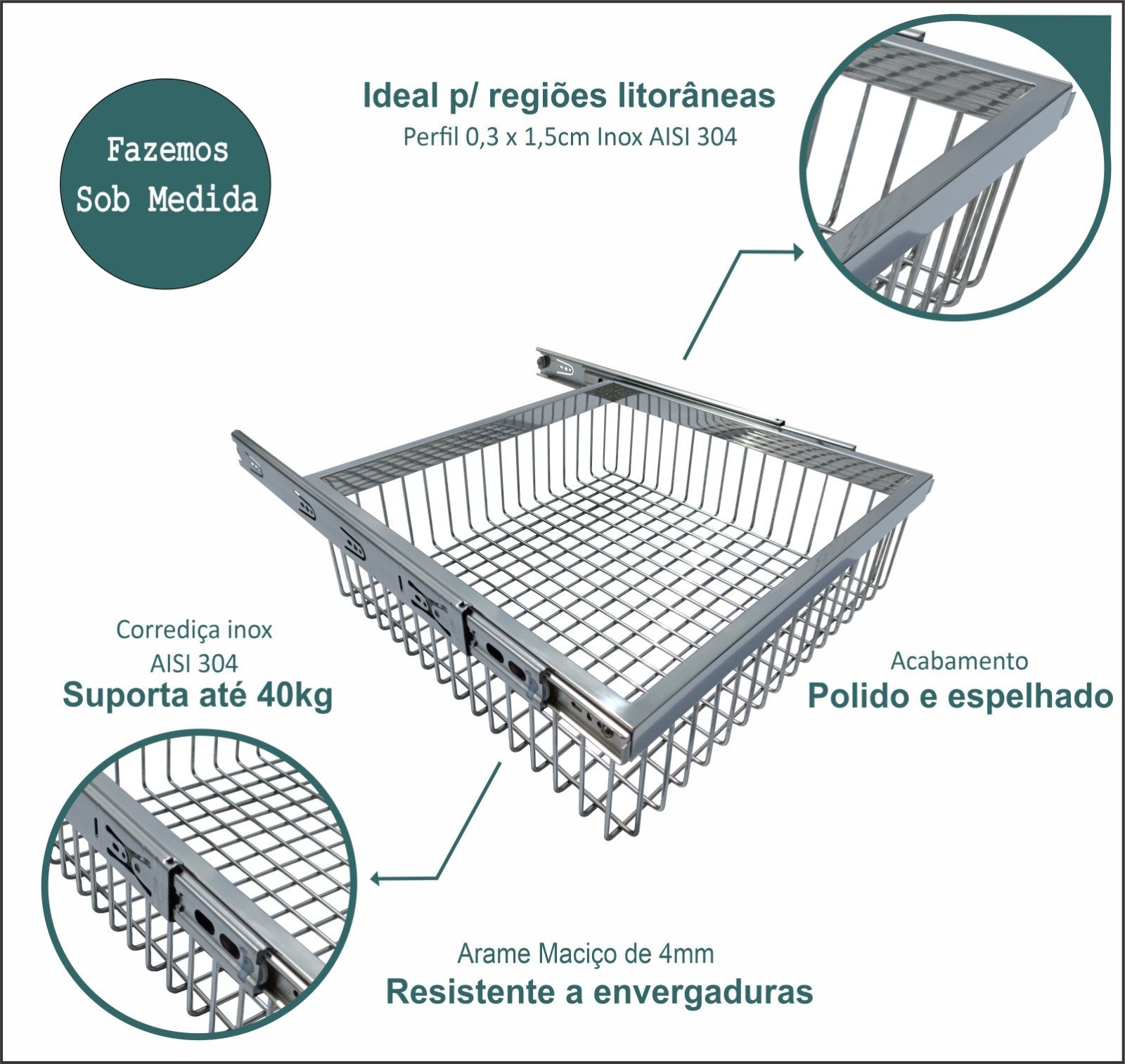 Fruteira de MDF inox 60x45x14cm módulo 60cm embutir Elegance Inotec ...