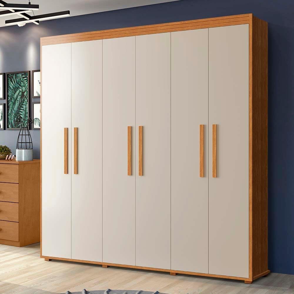 Guarda Roupa Grande 6 Portas 2 Gavetas Nature Off White | MadeiraMadeira
