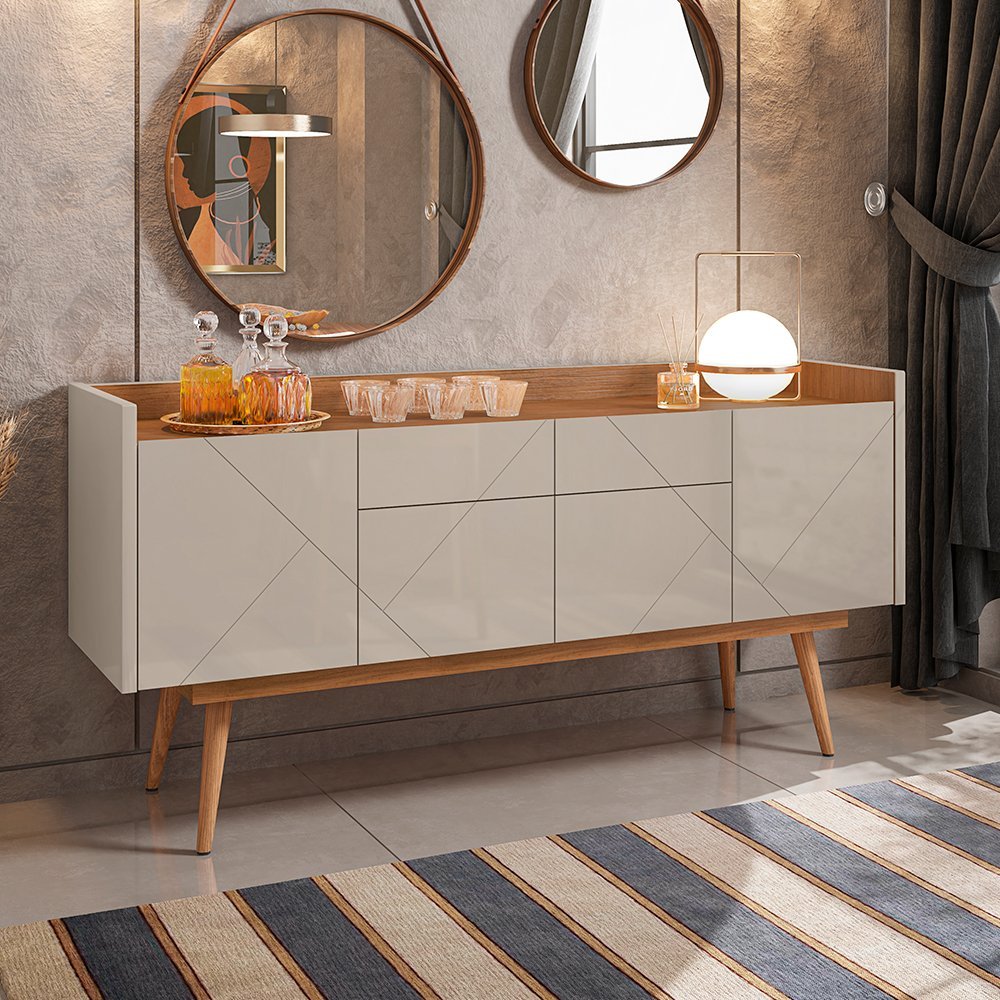 Buffet Armand Off White Cedro 4 Portas com Puxadores Cava | MadeiraMadeira