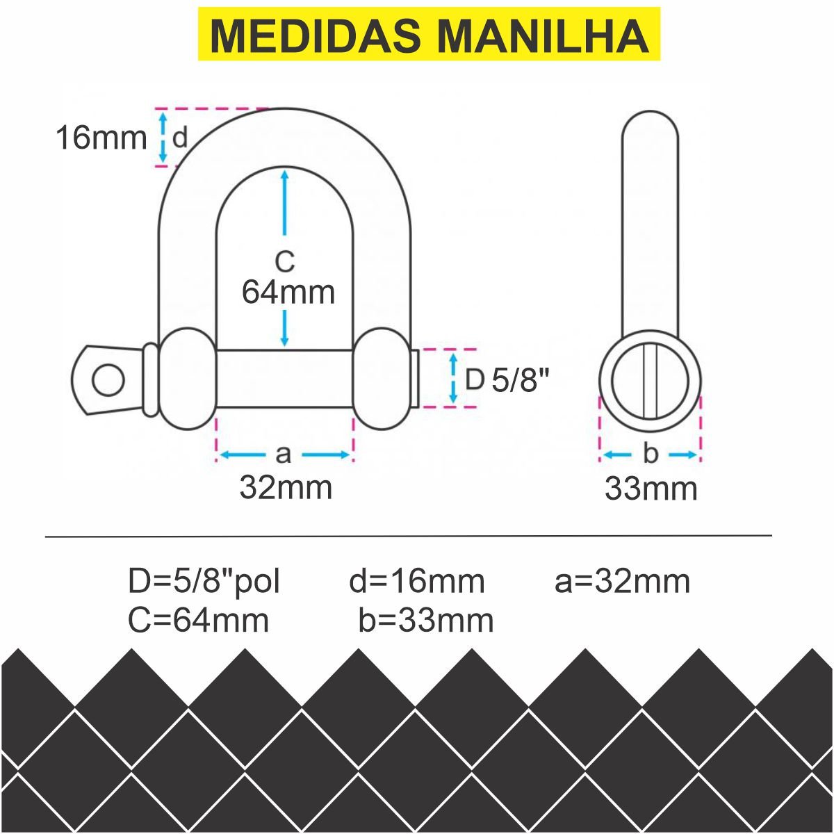 Manilha 5/8 Reta Pino Roscado Alloy Preta Reboque , Elevacao de Carga ...