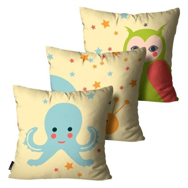Kit com 3 Almofadas Infantis Animais Bege | MadeiraMadeira