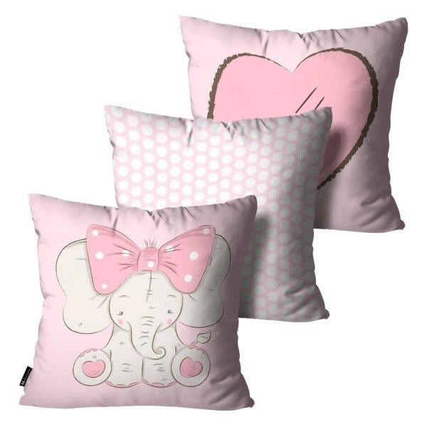 Kit com 3 Almofadas Infantis Elefante Rosa | MadeiraMadeira