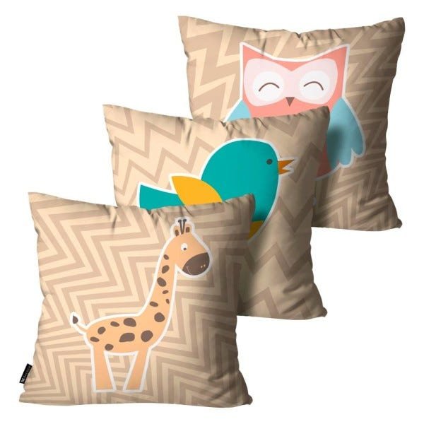 Kit com 3 Almofadas Infantis Animais Bege | MadeiraMadeira