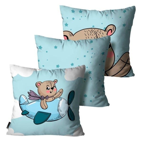 Kit com 3 Almofadas Infantis Urso Azul | MadeiraMadeira
