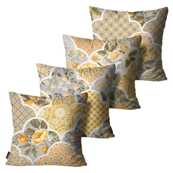 Kit com 4 Almofadas Premium Peluciada Mdecore Floral Amarelo ...