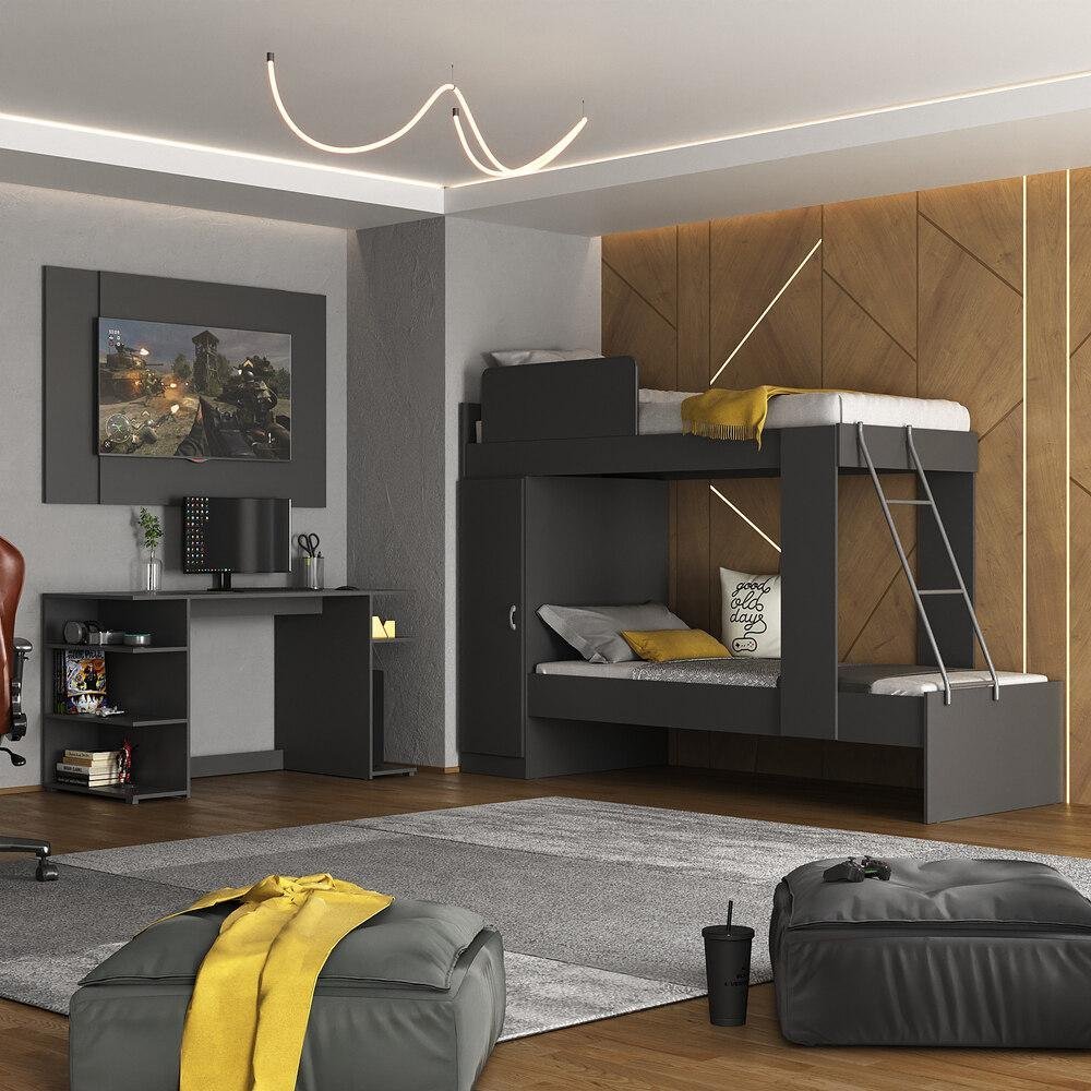 Conjunto Quarto Beliche e Mesa Gamer com Painel TV até 65" Multimóveis ...