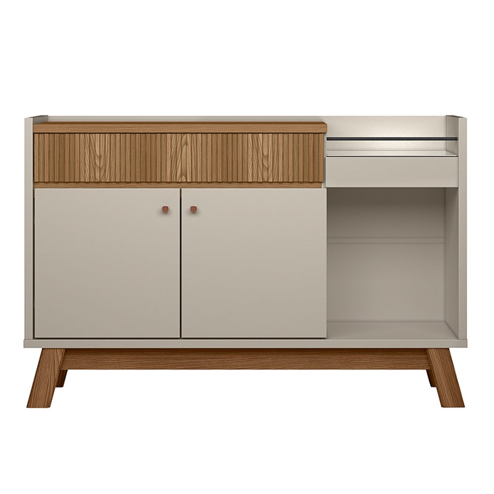 Balcão Buffet 133cm Bar Espelhado 2 Portas 1 Gaveta Luke L06 Amêndoa/Off White - Mpozenato ...