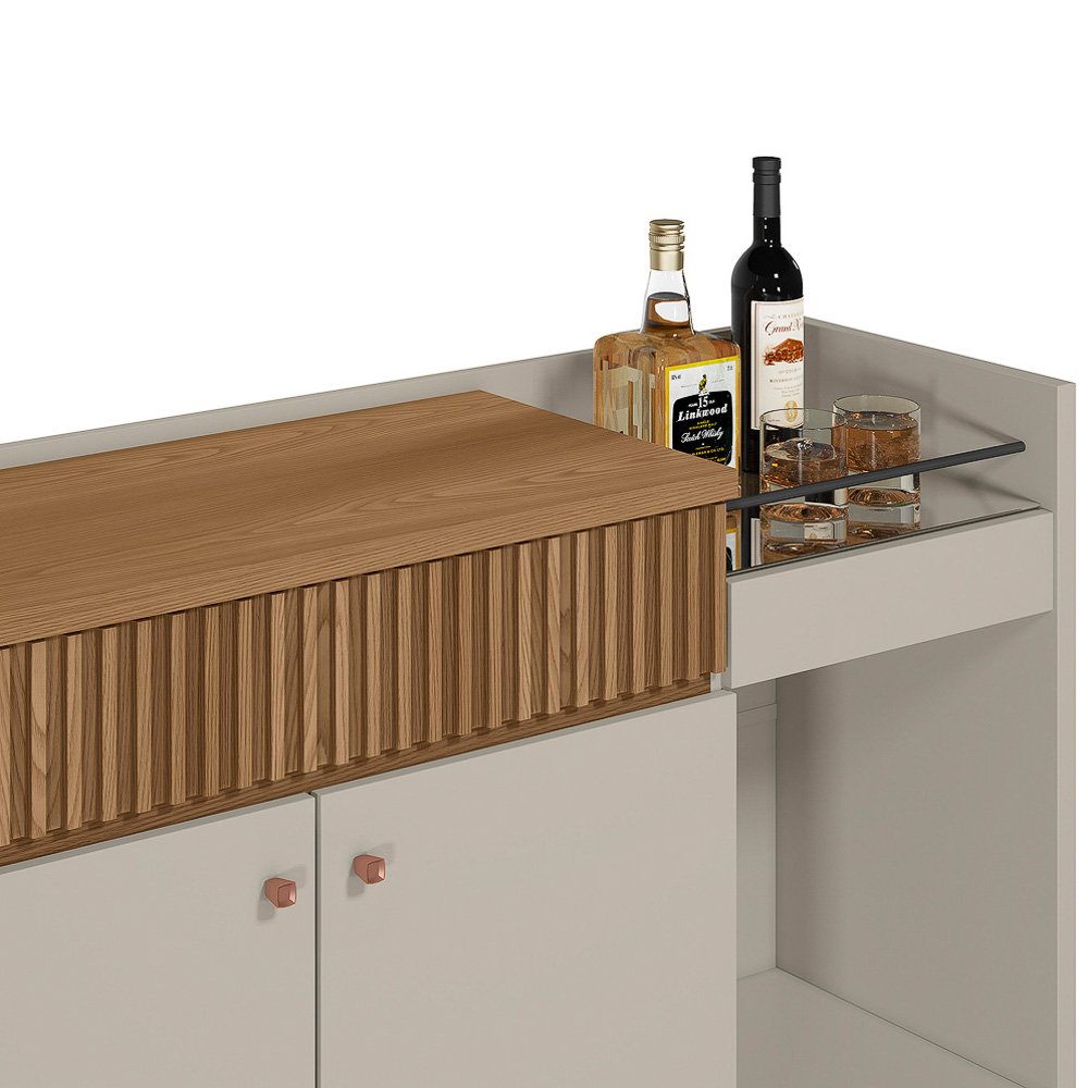 Balcão Buffet 133cm Bar Espelhado 2 Portas 1 Gaveta Luke L06 Amêndoa/Off White - Mpozenato ...