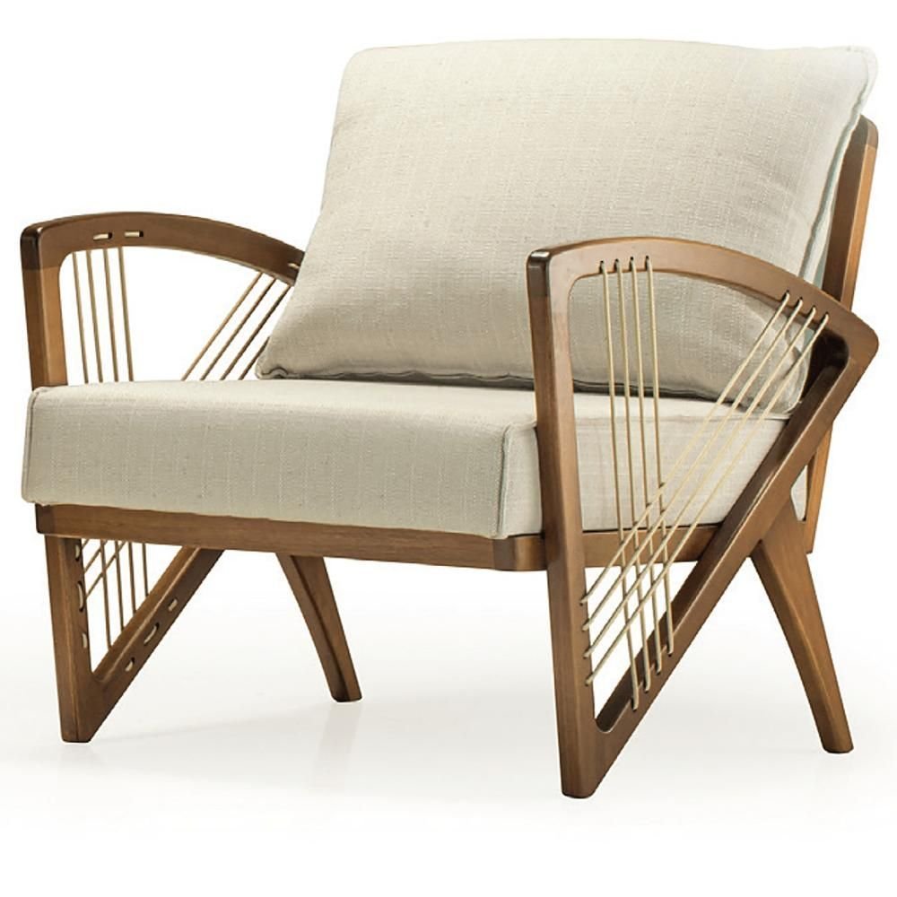 Poltrona com Braços Gandú Ozki Madeira Eucalipto Cedro Tecido Bege ...