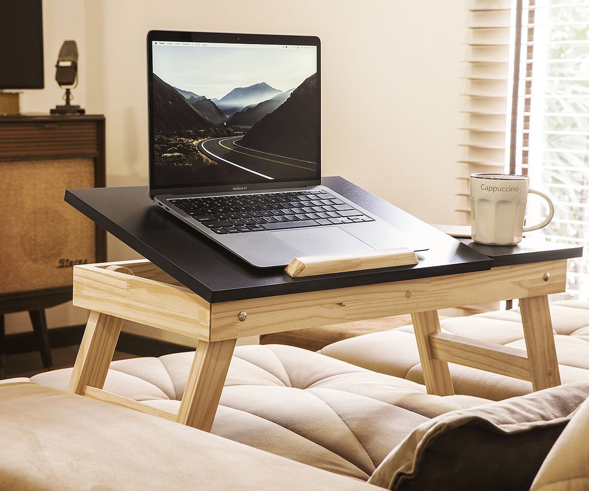 Suporte para Notebook Dobrável Regulagem Altura Pinus/Preto ...