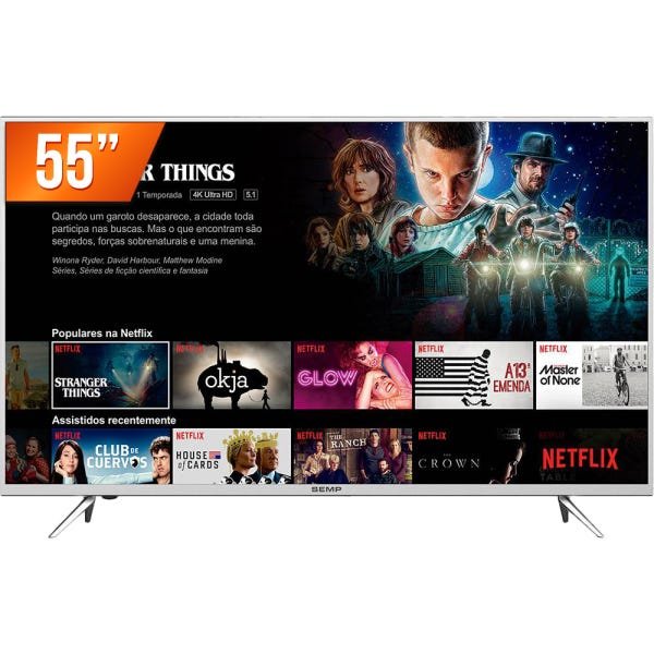 Smart TV LED 55 Polegadas Ultra Hd 4K Semp 55K1Us 3 HDMI 2 USB Wi-Fi ...