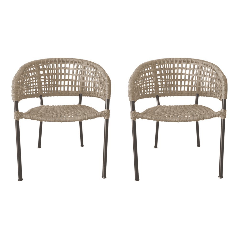 Kit 2 Cadeiras de Jantar em Corda Naútica Champanhe Sol Base Aluminio ...