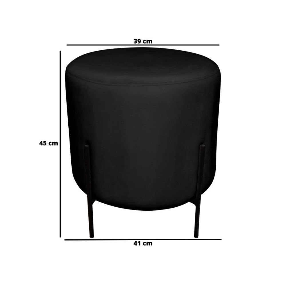 Puff Redondo Decorativo Capri Base Preto Corino:Preto | MadeiraMadeira