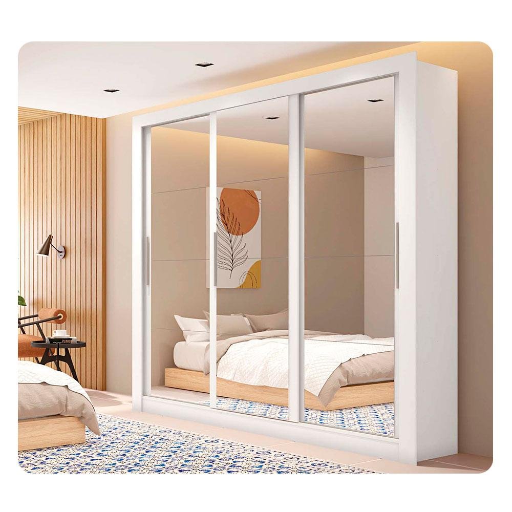 Guarda Roupa Casal Grande 3 Portas Com Espelho Branco Glass ...