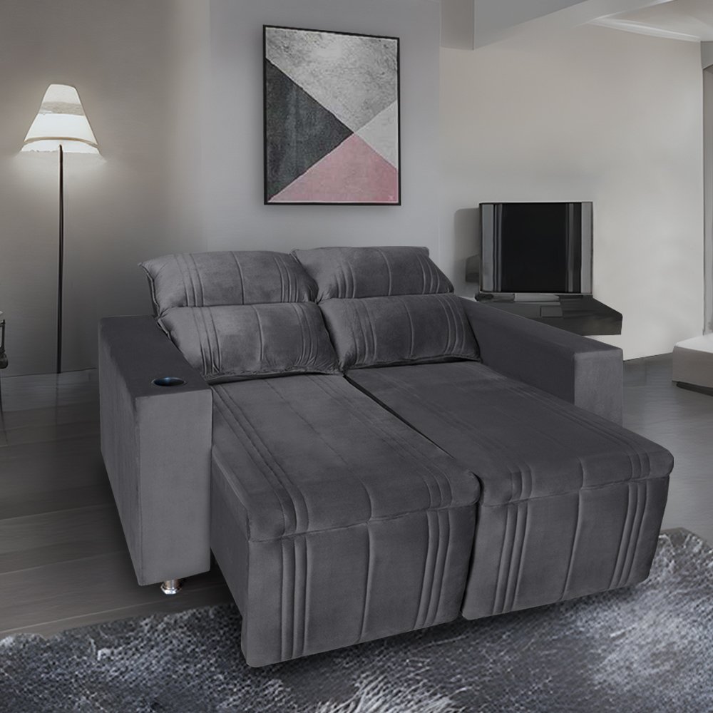Sófa Retrátil e Reclinável 2 lugares Madri Suede Cinza - Star Confort ...