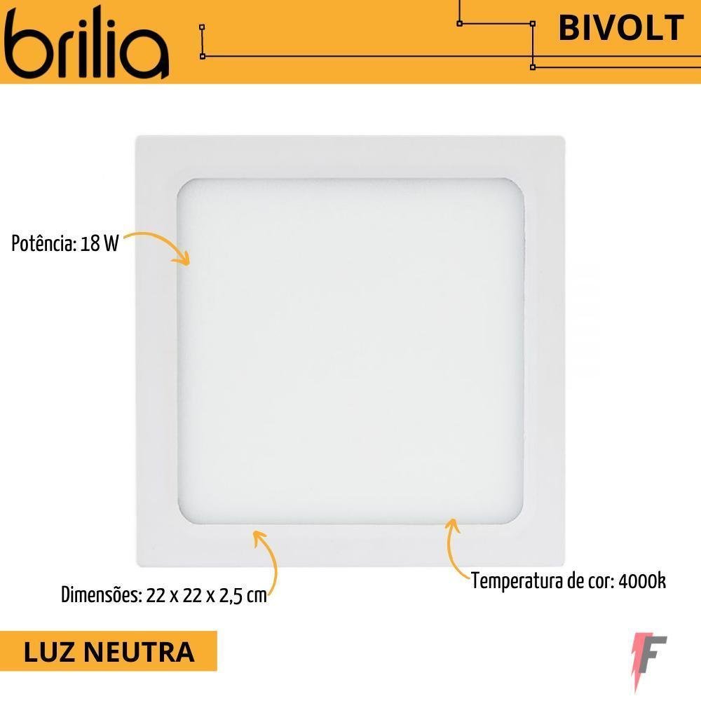 Kit 10 Luminarias Led Embutir 22Cm 4000K 18W Brilia | MadeiraMadeira