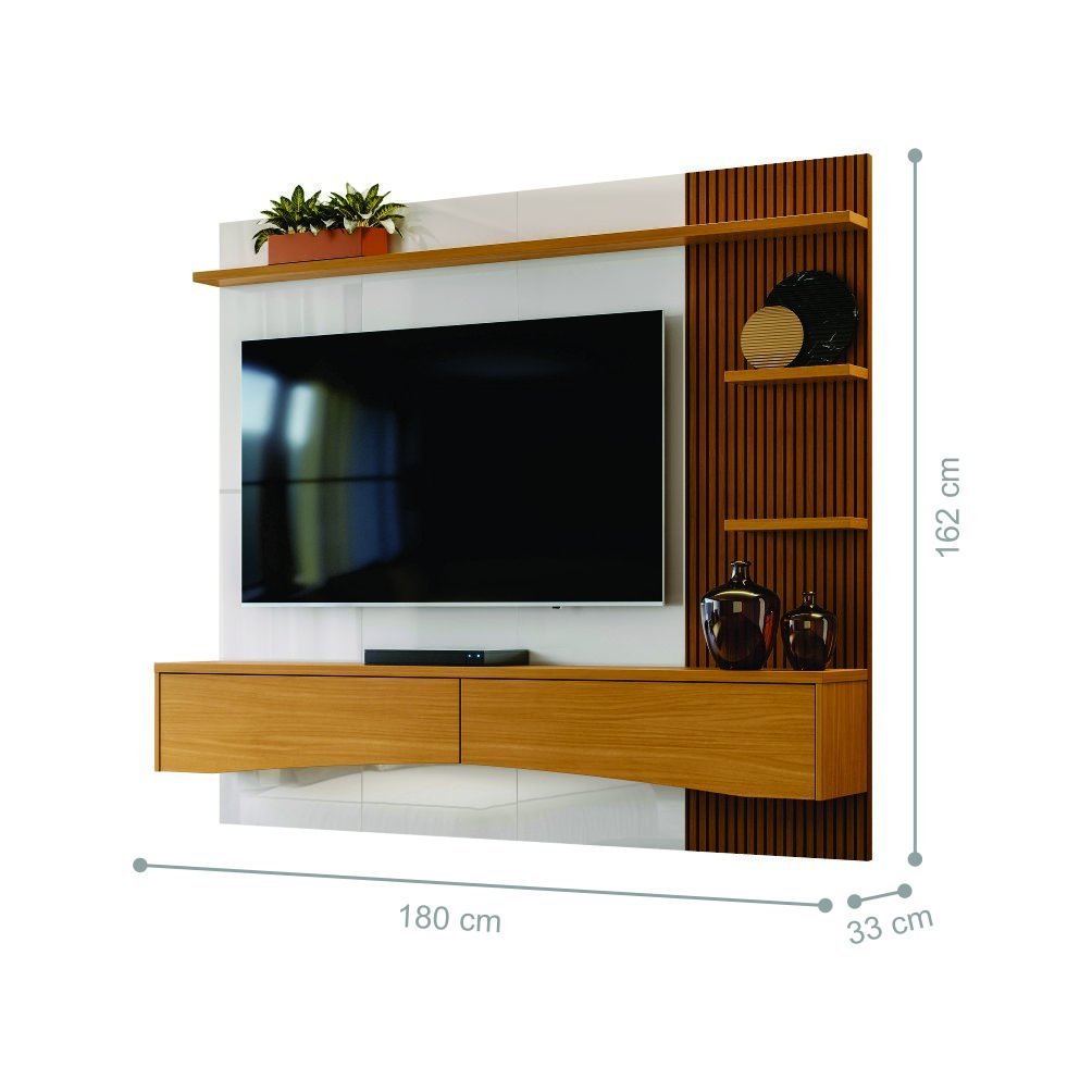 Painel com Prateleira Lusaca Off White Perolizado e Tauari | MadeiraMadeira