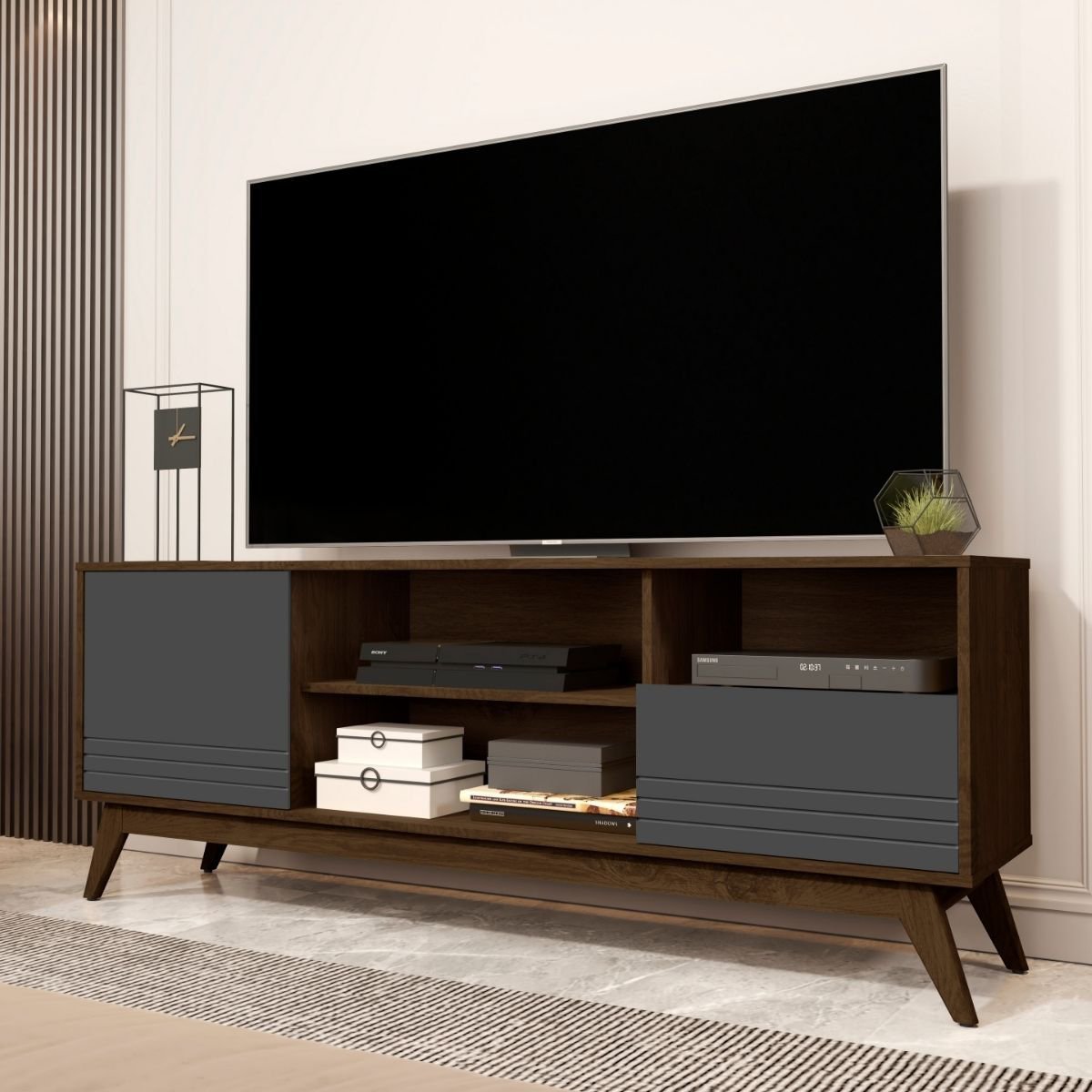 Rack de Televisão até 55 Polegadas com 2 Portas Prateleira Nicho - Mod ...