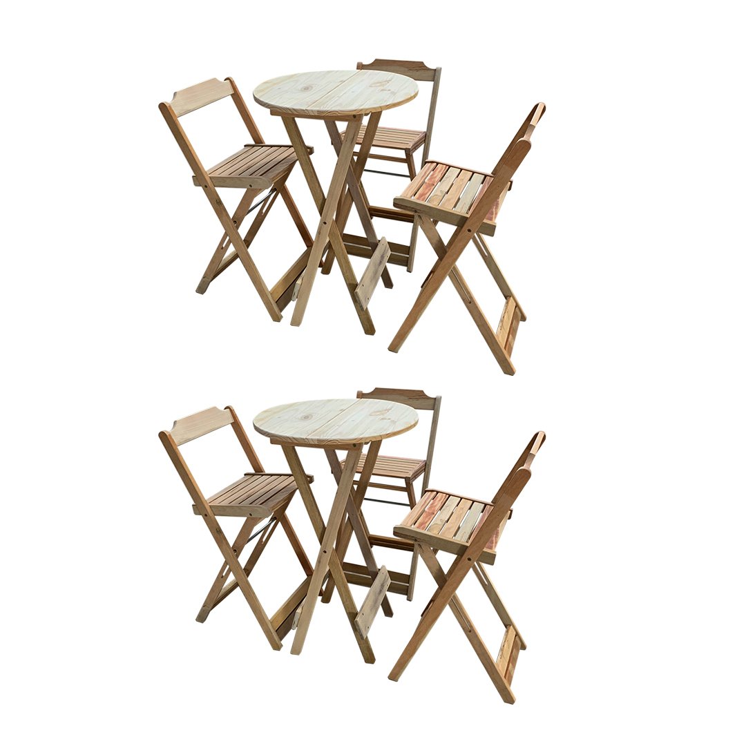 Kit 2 Jogos de Mesas Bistrô de Madeira Dobrável com 3 Banquetas - Crua | MadeiraMadeira