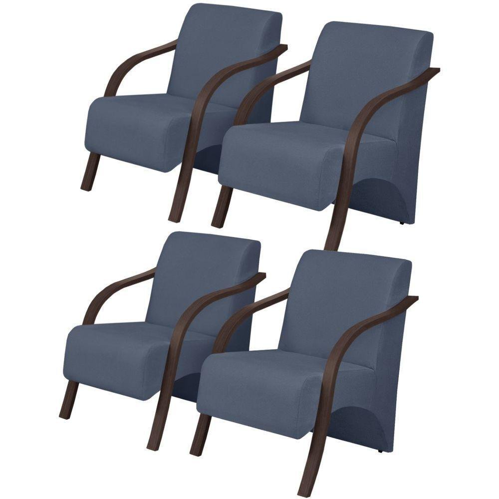 Kit 4 Poltronas 1 Lugar Vênus Pé Madeira Azul Bic | MadeiraMadeira