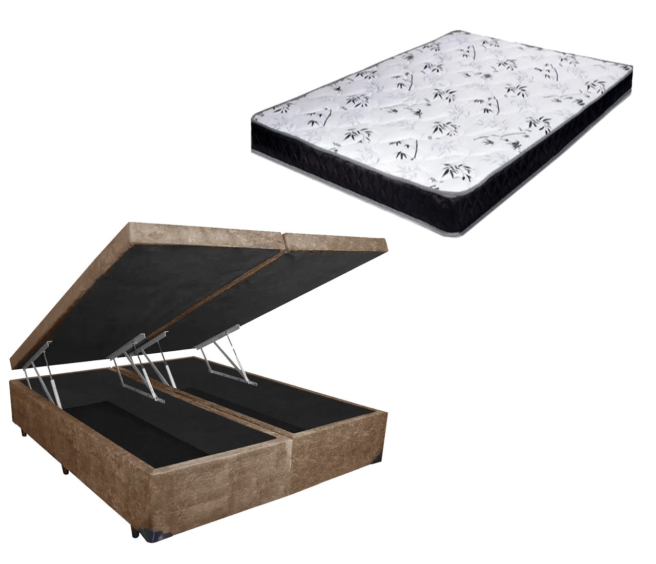 Cama Box Baú Queen Bi-Partido Green Bege Suede + Colchão Espuma D28 ...