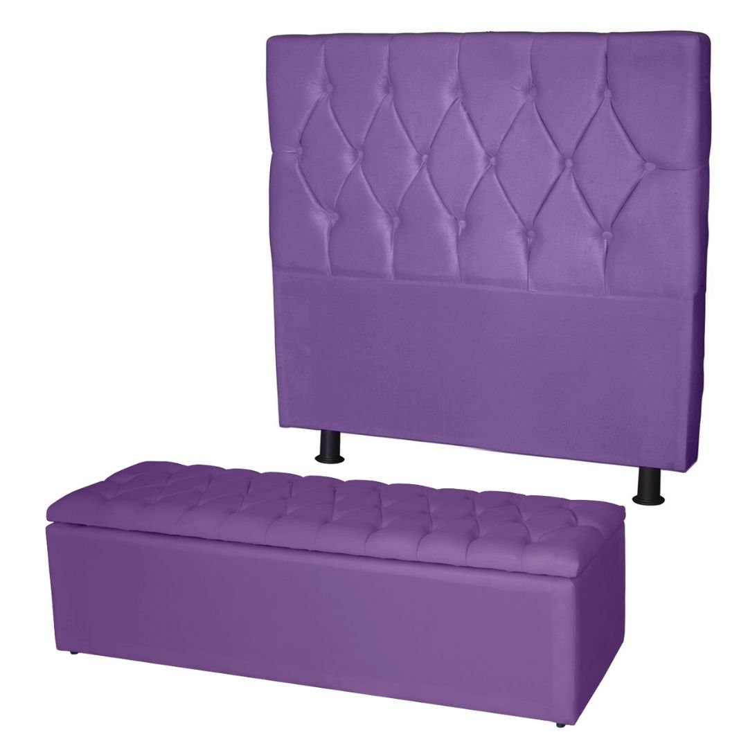 Kit Cabeceira Cama Box Casal Com Recamier Bau Livía 140cm Suede Roxo ...
