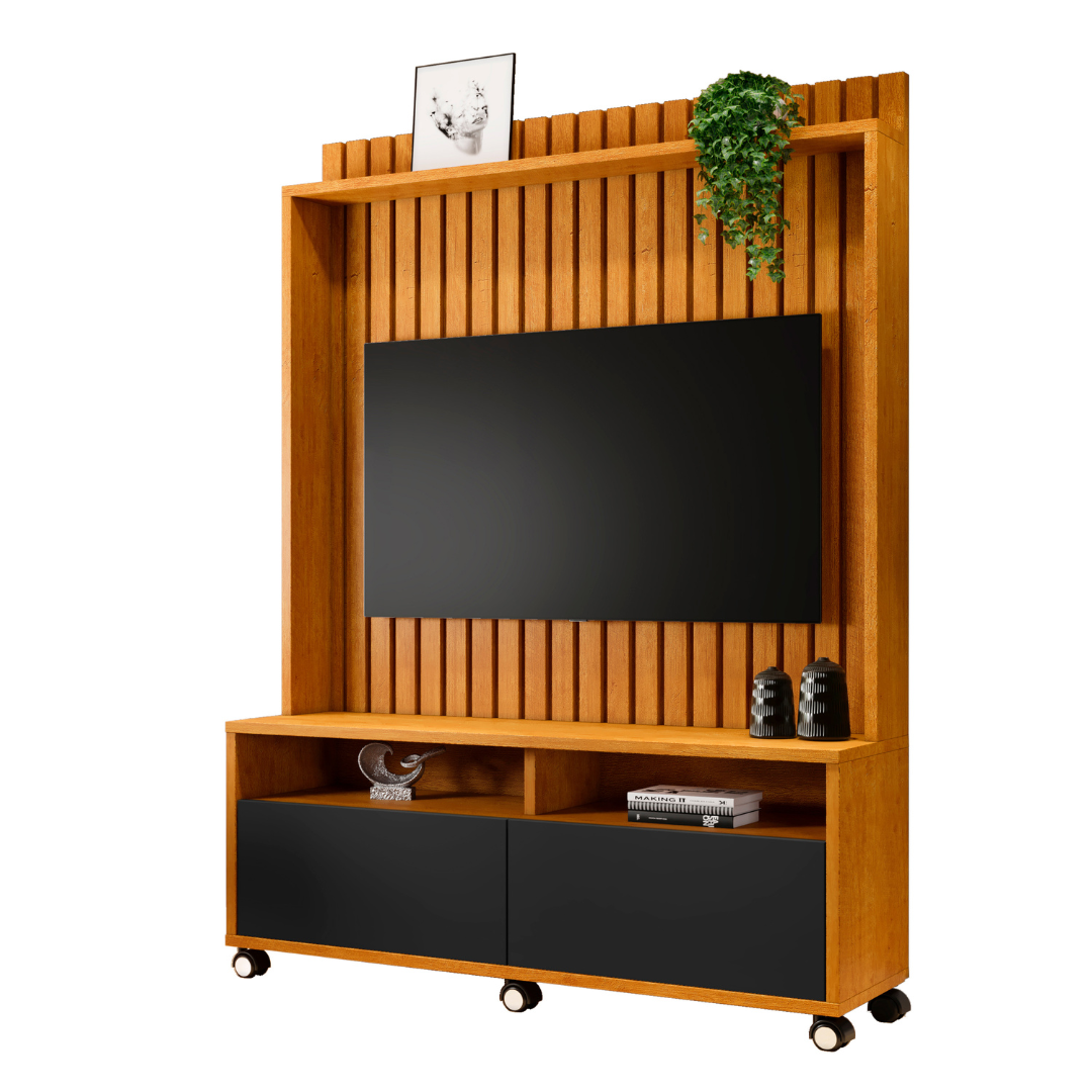 Estante Rack P/ Tv 50" Home Ripado Estilos 1,45cm C/ Rodizio:naturale ...