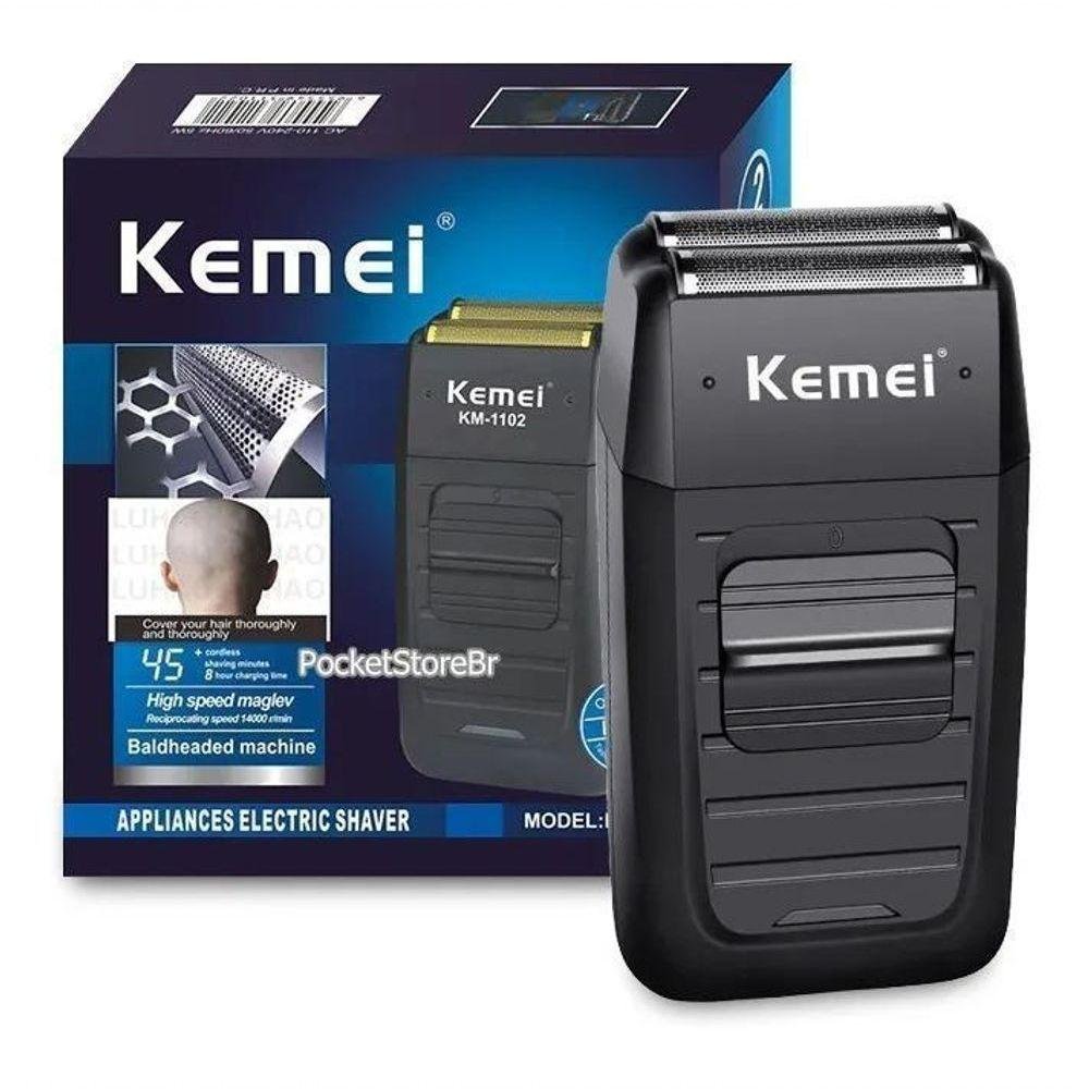 Barbeador Shaver Elétrico sem Fio Kemei 2 Lâminas Km-1102 | MadeiraMadeira