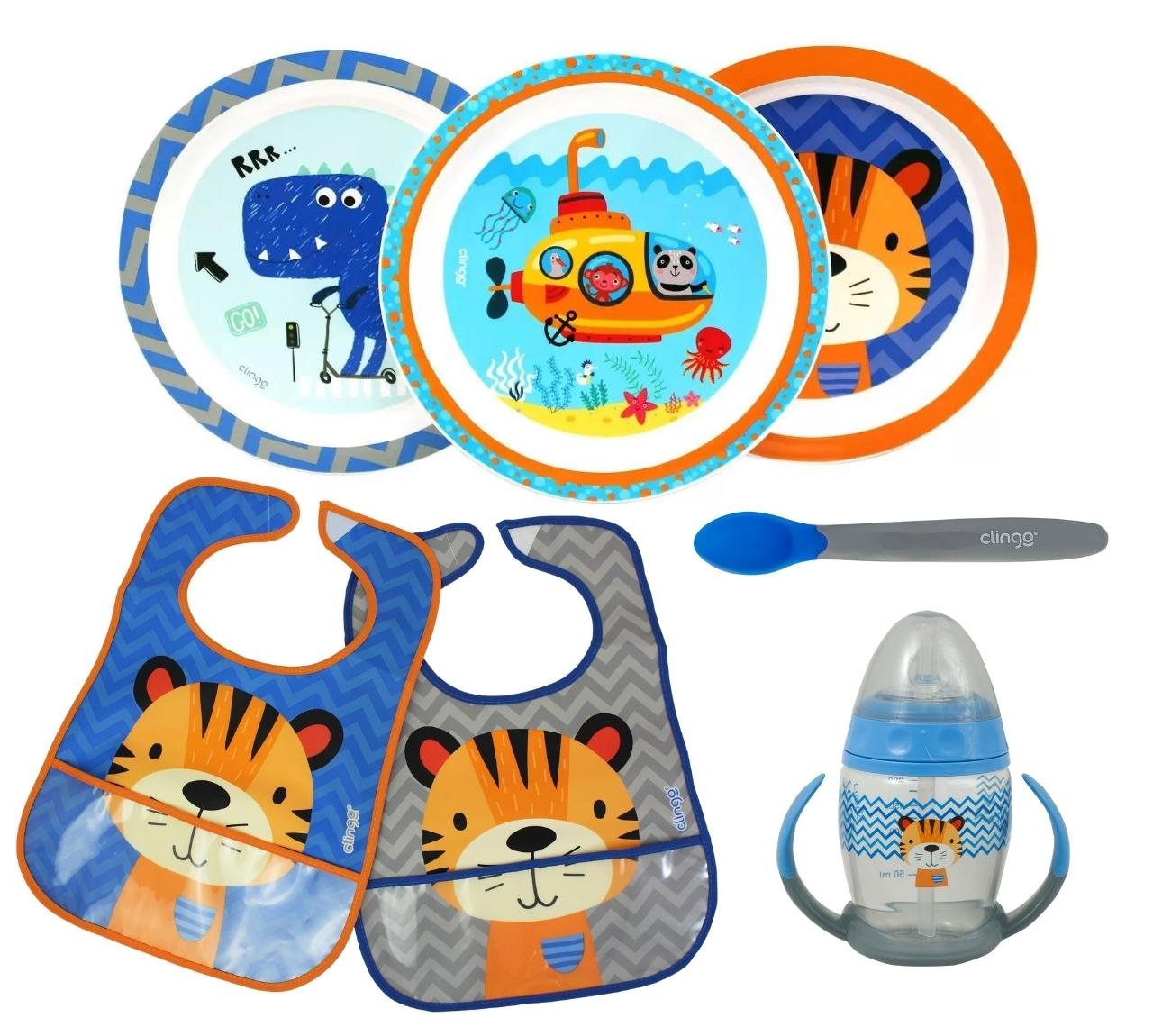 Kit Alimentação Infantil 3 Pratos, Copo, 2 Babadores e Colher Ergo ...