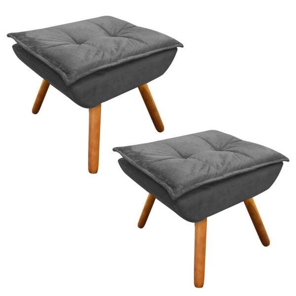 Kit 2 Puff Decorativo Opala Suede Grafite | MadeiraMadeira